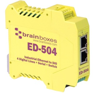 Brainboxes – Ethernet to 4 Digital IO & RS232/422/485 Serial Port & Switch – Bledsoe Corp
